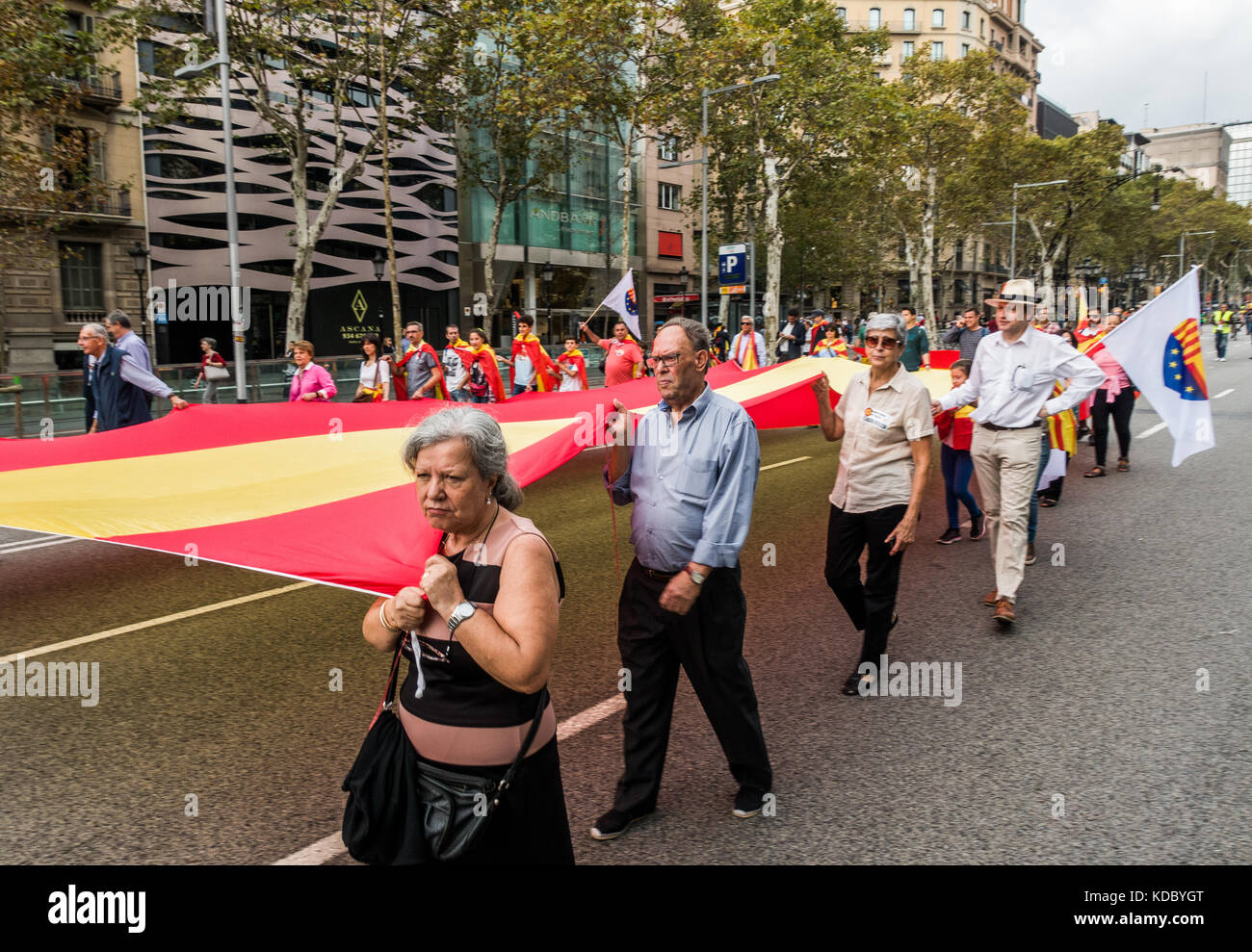 Tens of Thousand of ''Unite Spain'' demonstrators waving Spanish flags ...