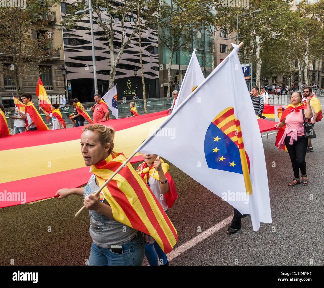Tens of Thousand of ''Unite Spain'' demonstrators waving Spanish flags ...