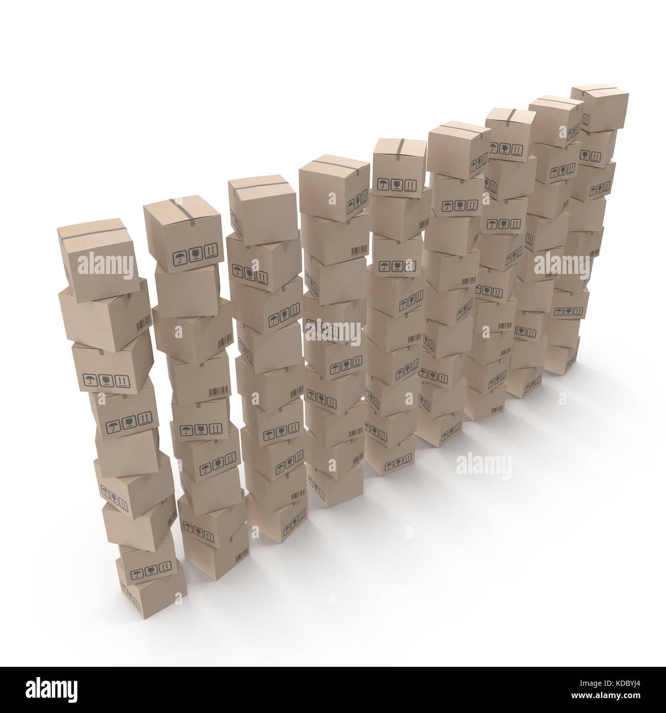 Stacks of cardboard boxes isolated on white Stock Photo - Alamy