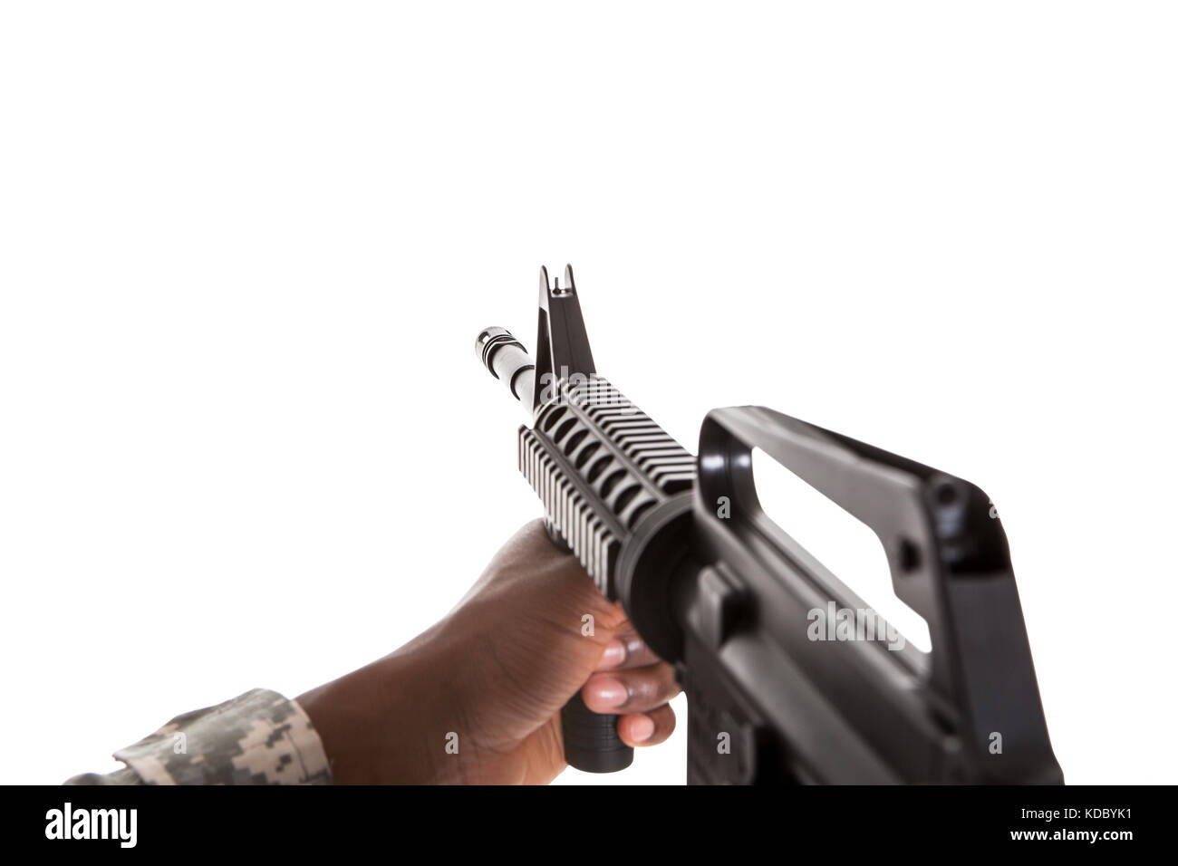 Close-up Of African Soldier Aiming With Gun Over White Background Stock ...