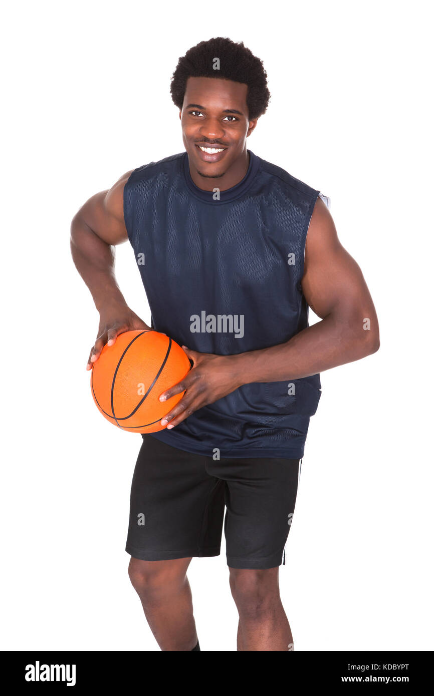 Portrait Of Young African Basketball Player Isolated Over White ...