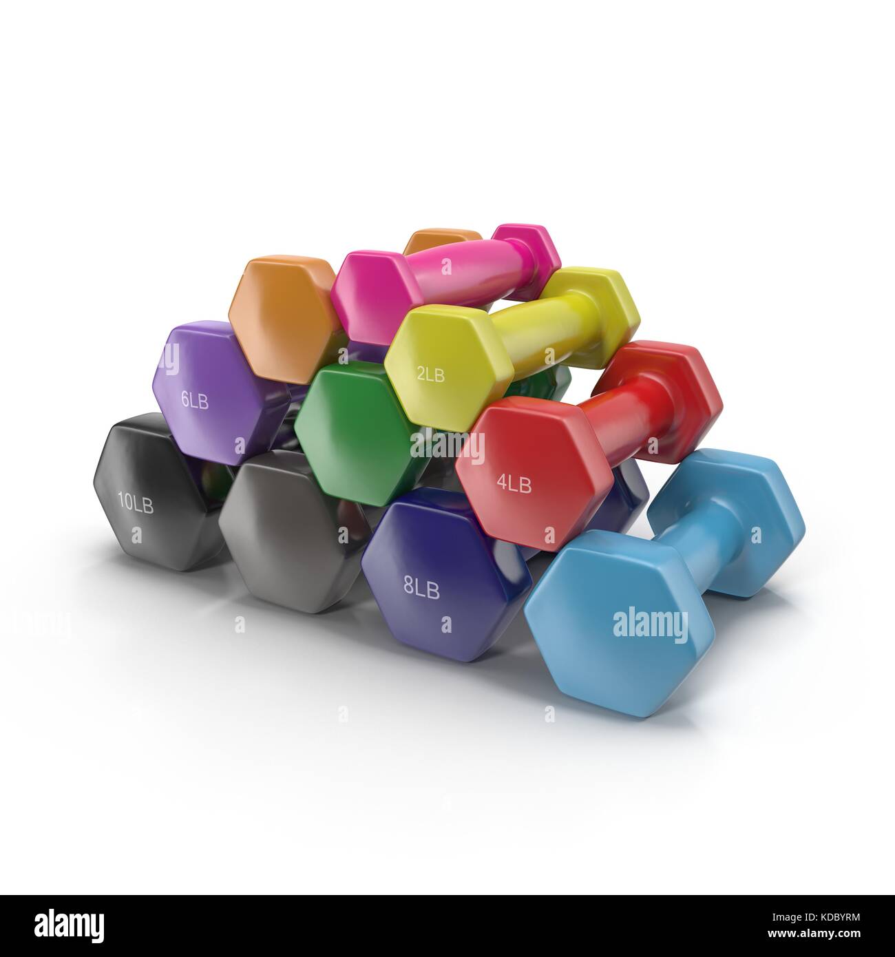 Different colored dumbbells on a white Stock Photo - Alamy