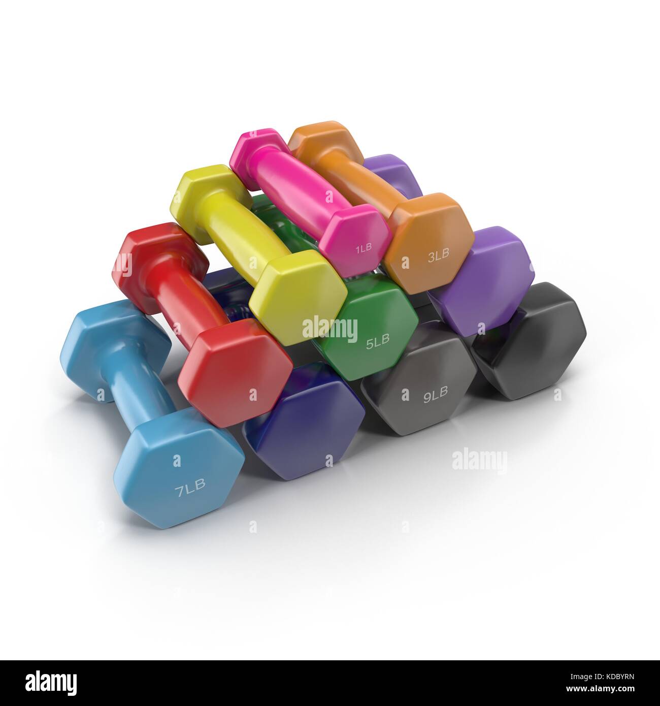 Different colored dumbbells on a white Stock Photo - Alamy