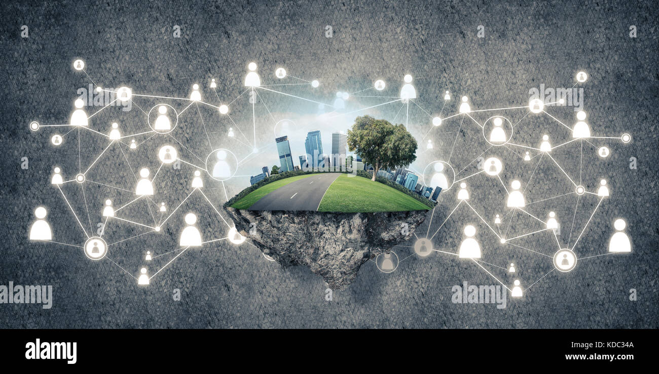Concept of modern networking technologies and eco green construc Stock ...