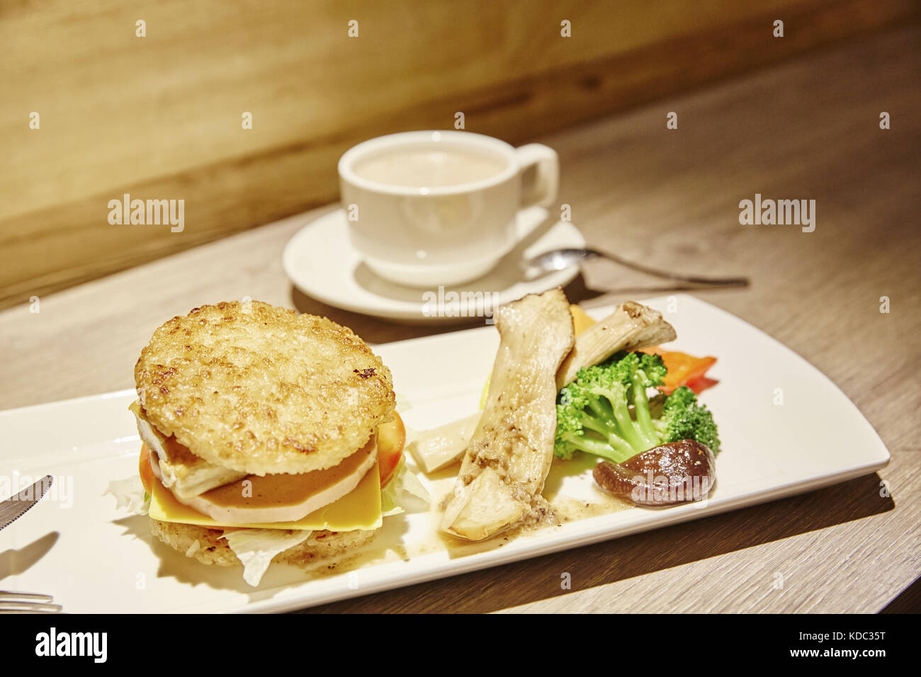 rice Hamburg and milk tea Stock Photo - Alamy