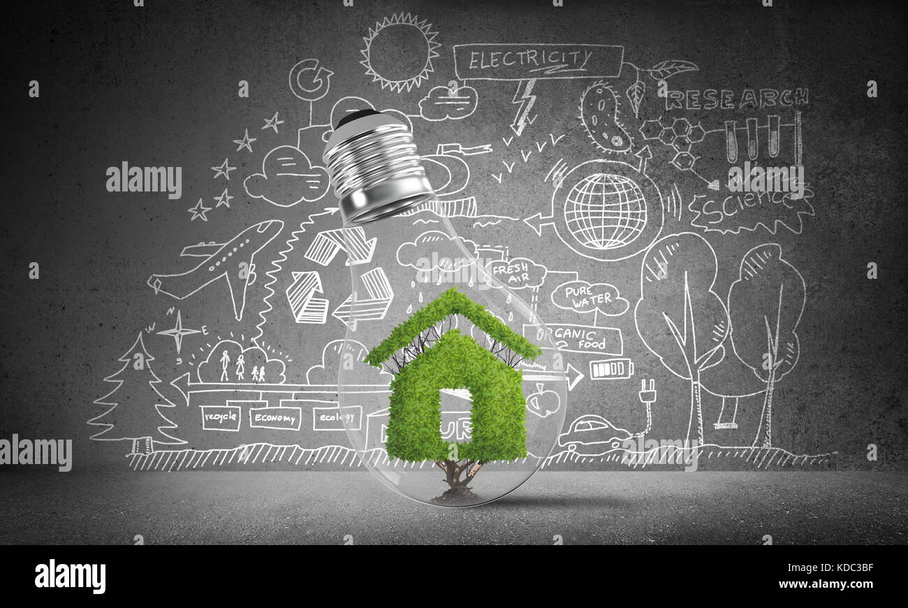 House symbol inside glass lightbulb Stock Photo - Alamy