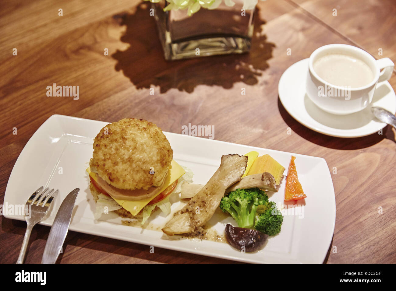 rice Hamburg and milk tea Stock Photo - Alamy