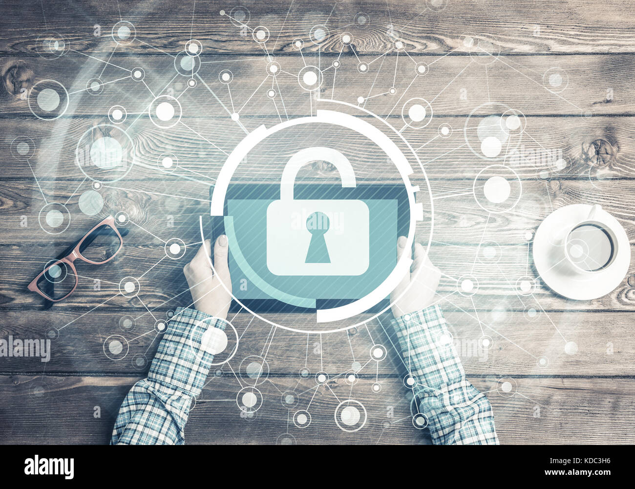 Concept of computer access with media lock icon on tablet screen Stock ...