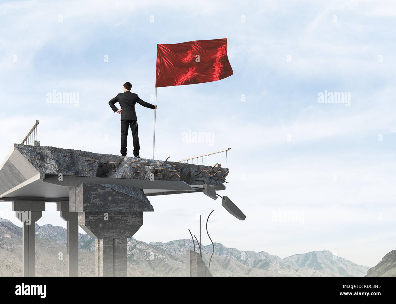 Man with flag presenting leadership concept Stock Photo - Alamy