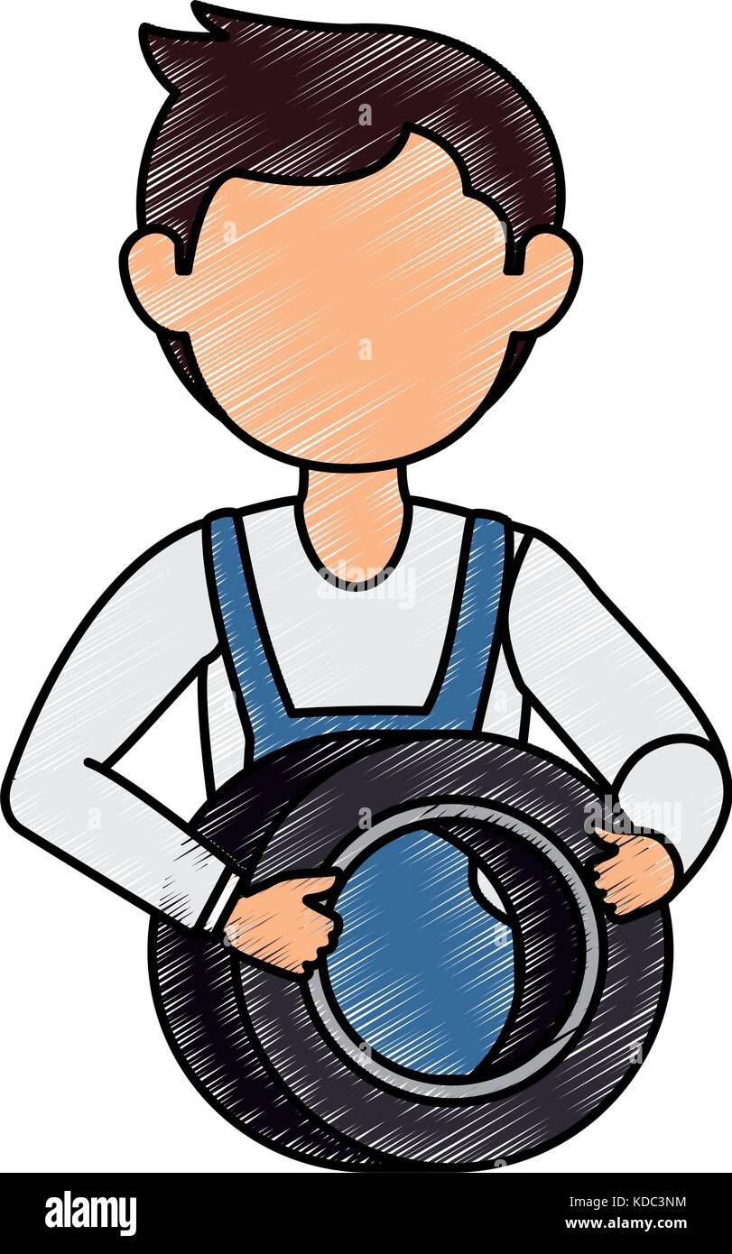 mechanic with tire avatar character vector illustration design Stock ...