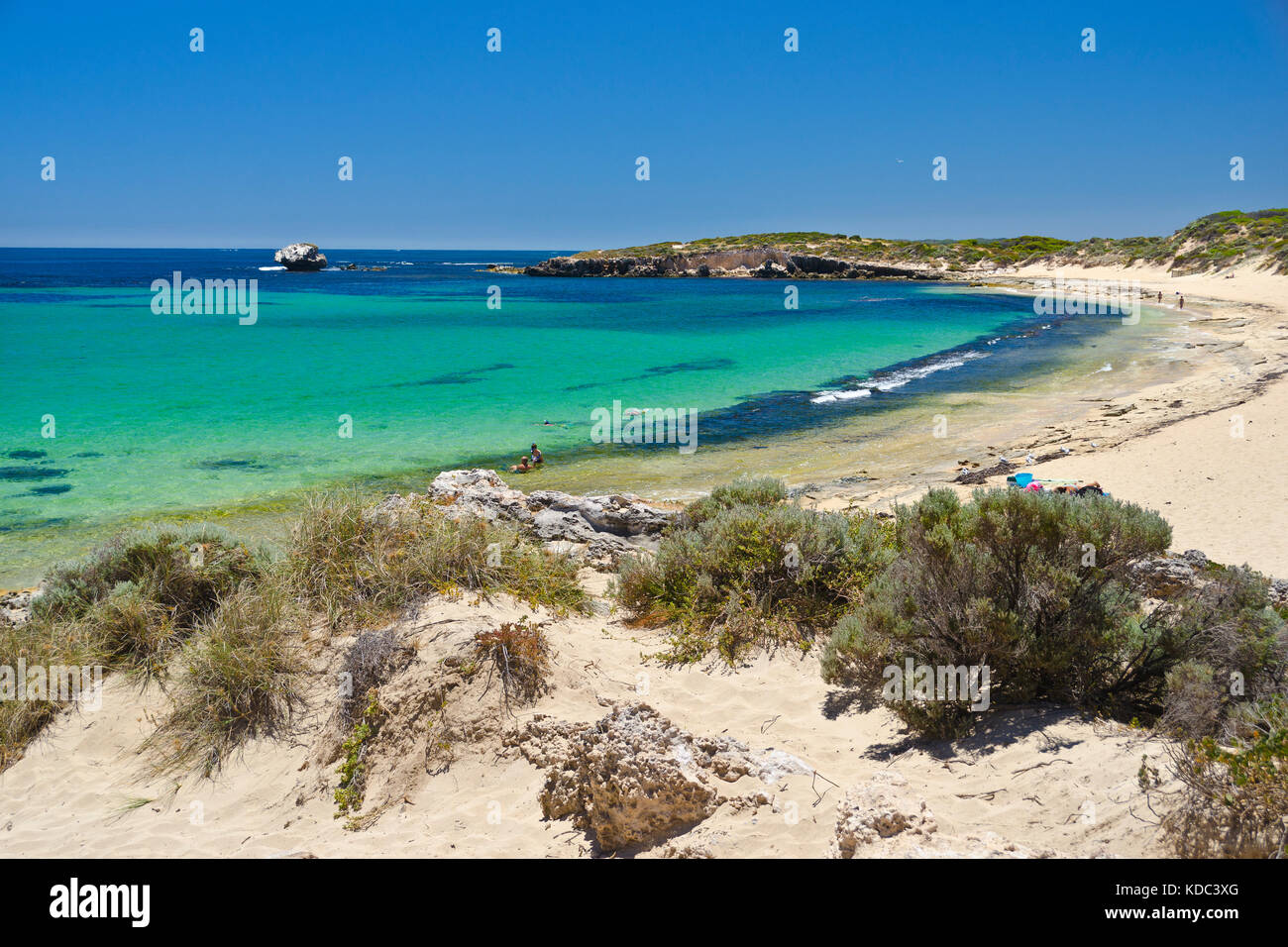 Sheltered Bay with white sandy beach on a clear day at Point Peron ...