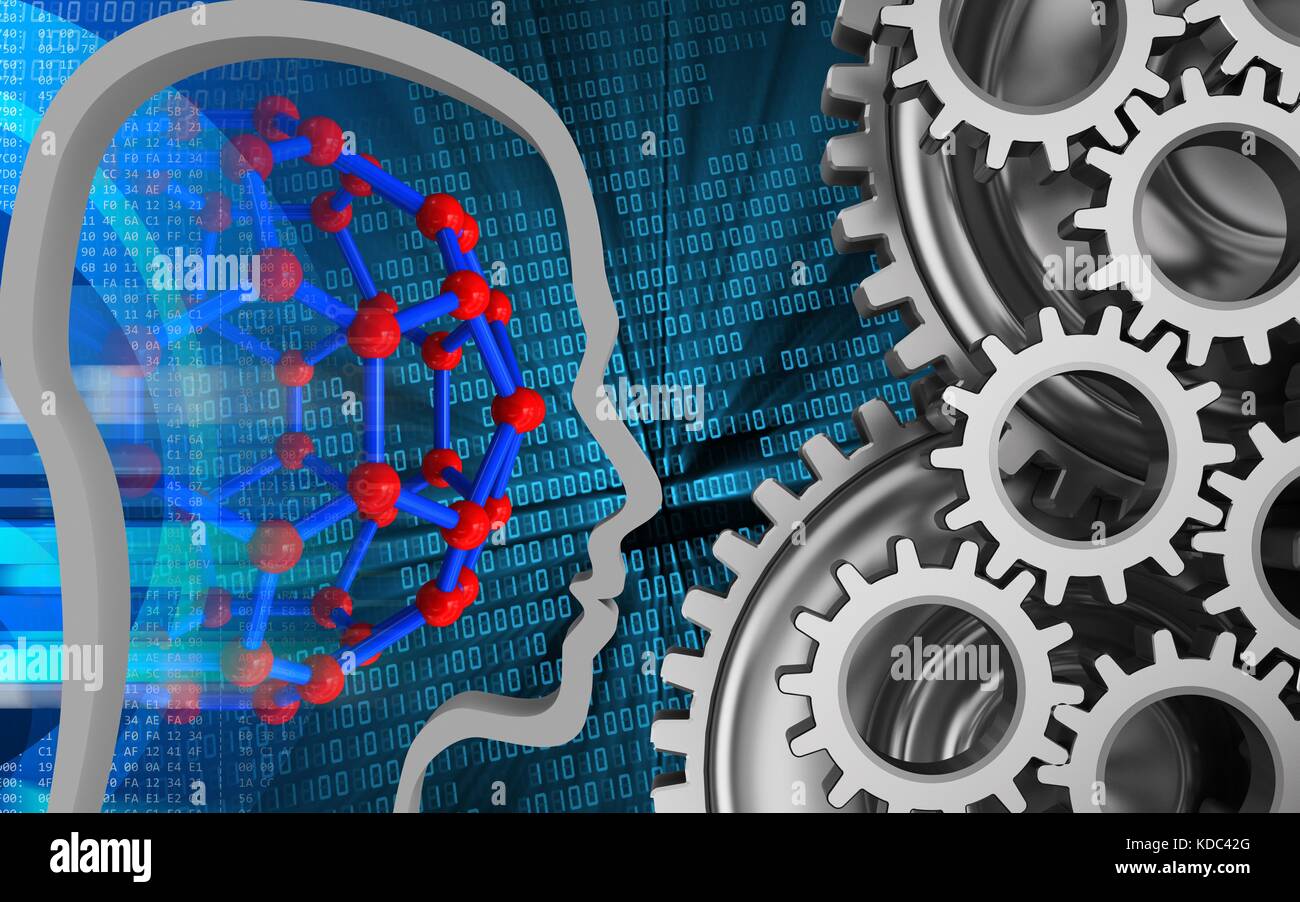3d illustration of molecular structure over binary background with ...