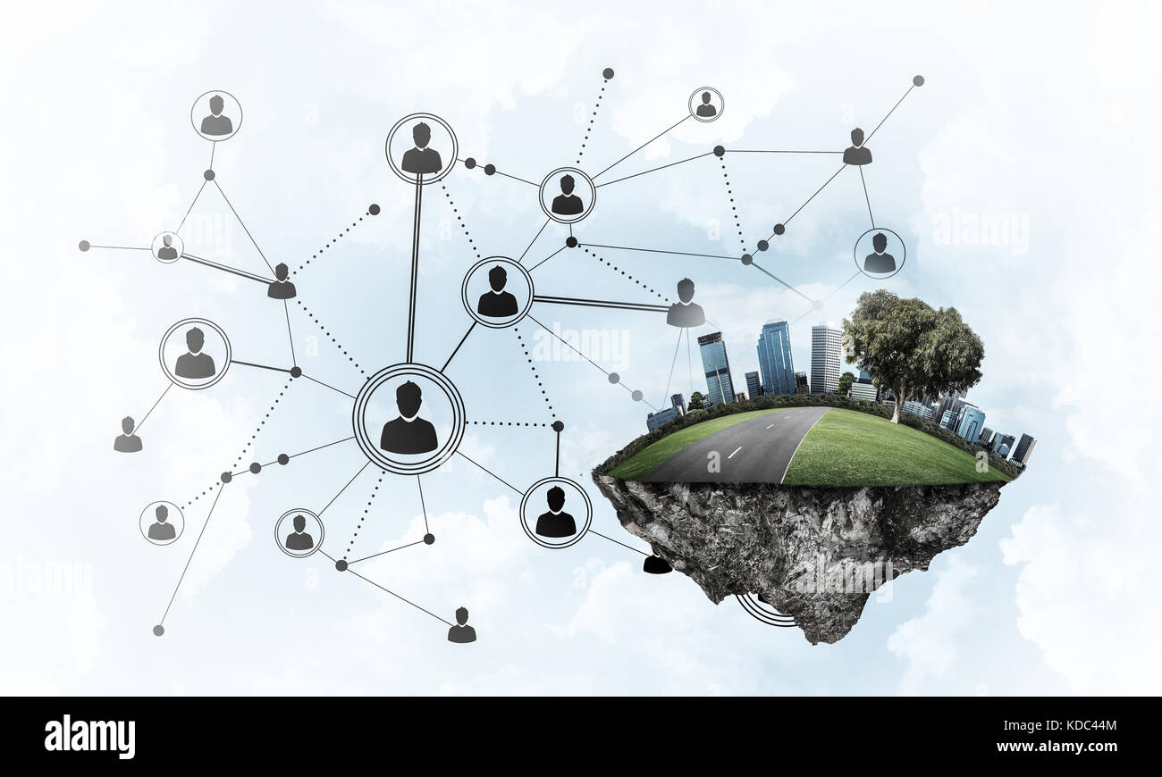 Concept of modern networking technologies and eco green construc Stock ...