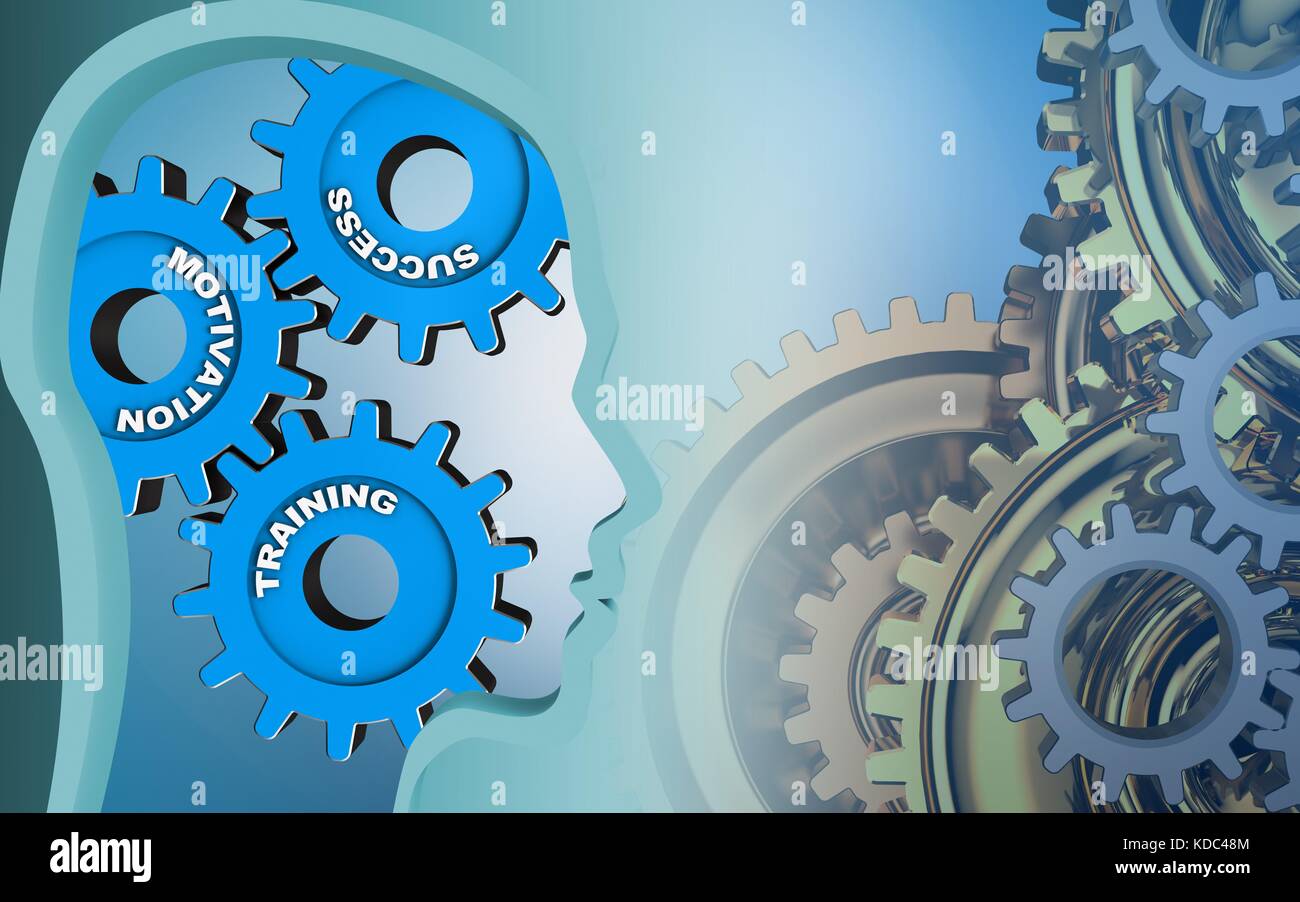3d illustration of success system over blue background with gears ...