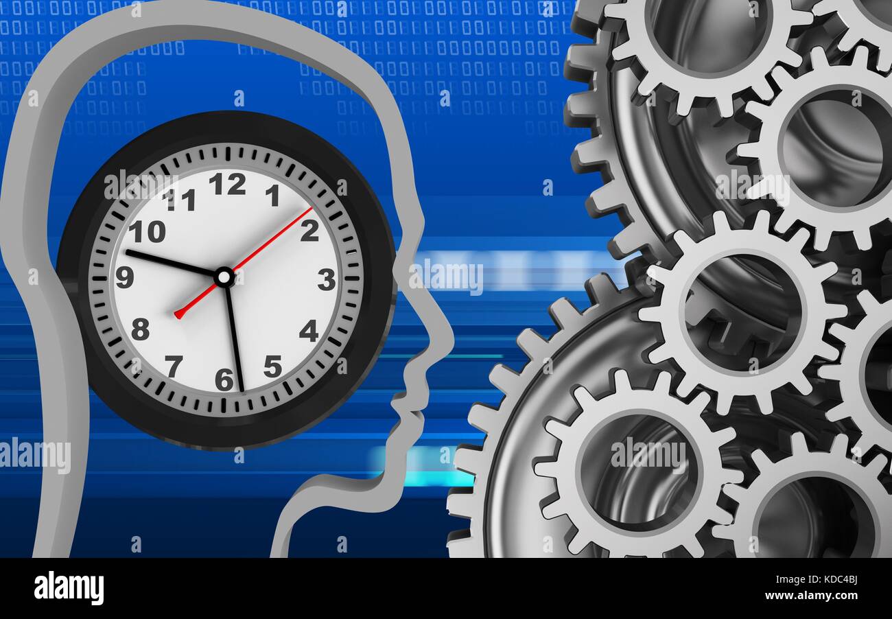 3d illustration of clock over cyber background with mechanic Stock ...