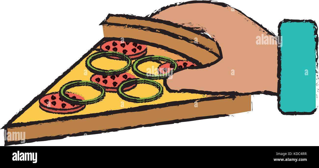 hand with delicious italian pizza vector illustration design Stock ...