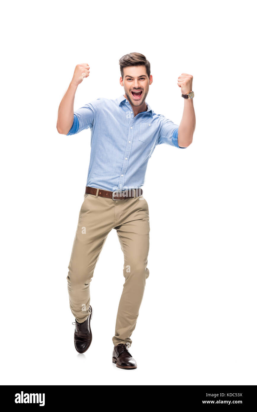 handsome man celebrating victory Stock Photo - Alamy