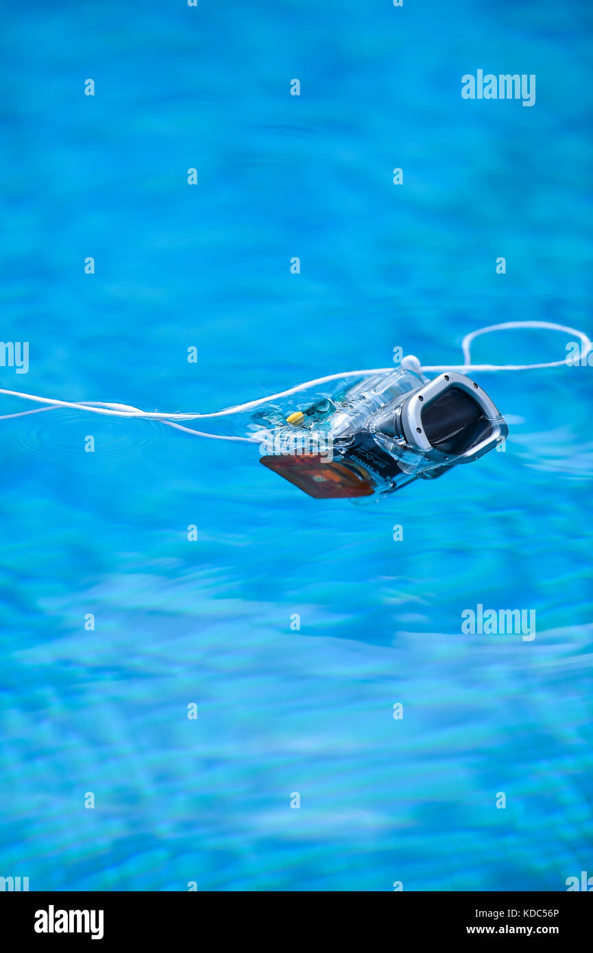 Underwater photo camera housing floating in a swimming pool Stock Photo ...