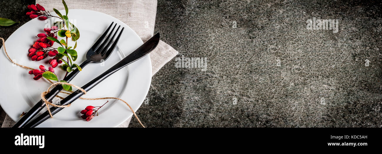 Autumn food background concept. Thanksgiving dinner, Dark stone table ...