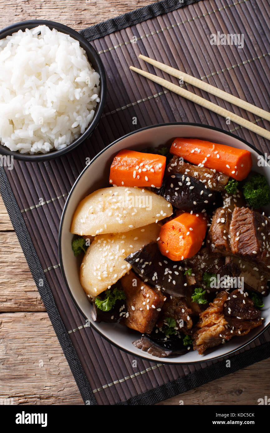 Galbi jjim Korean Braised Beef Short Ribs with rice close-up on the ...