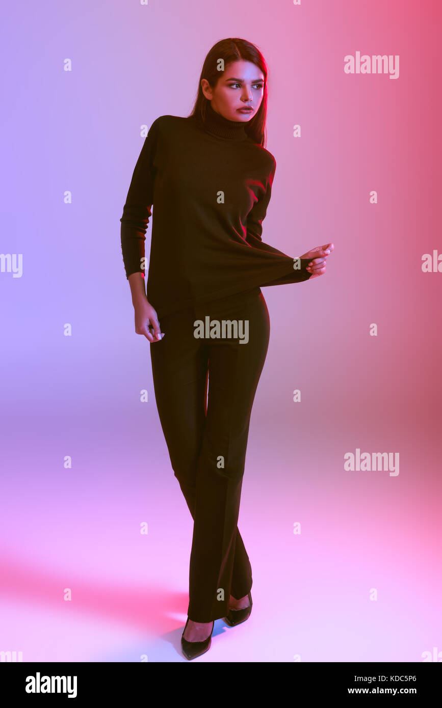model in black clothes Stock Photo - Alamy