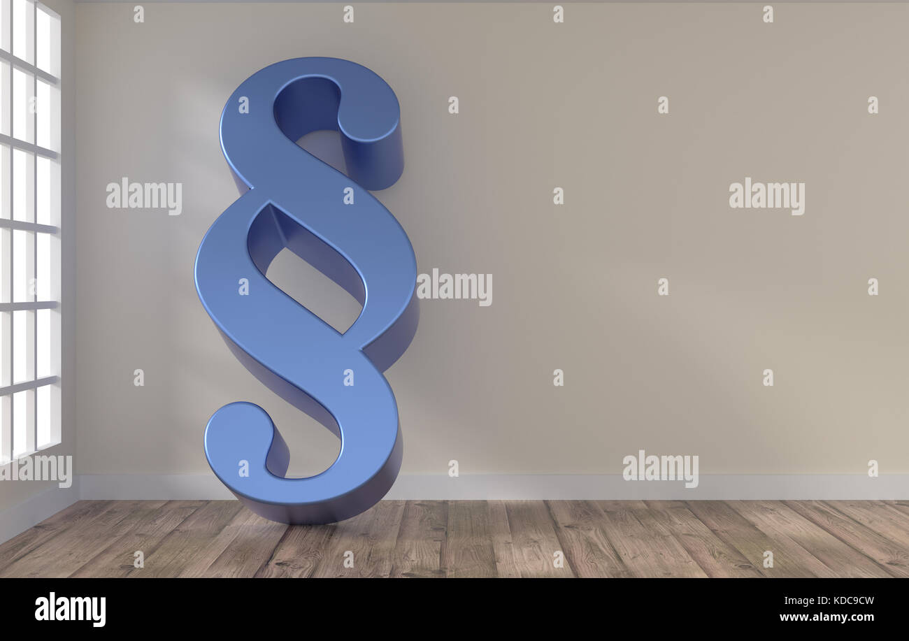 Bright room with big blue paragraph icon, 3d rendering Stock Photo - Alamy