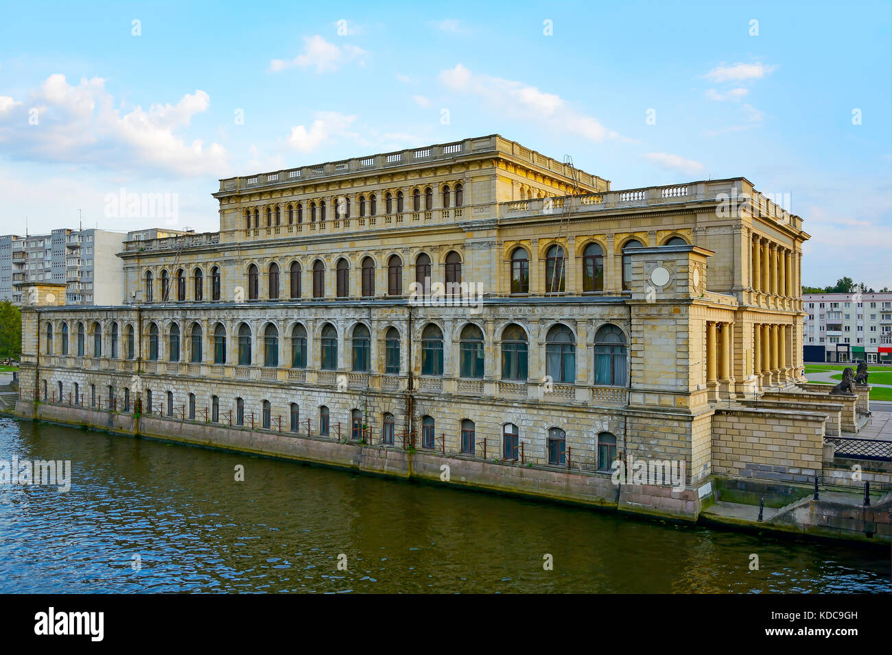 Kaliningrad, view from the Trestle bridge over the Pregel River to the building of the former ...