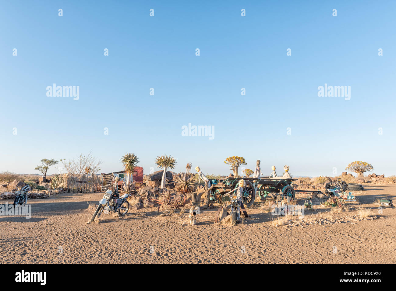 GARAS, NAMIBIA - JUNE 14, 2017: Sunrise view with funny displays at the ...