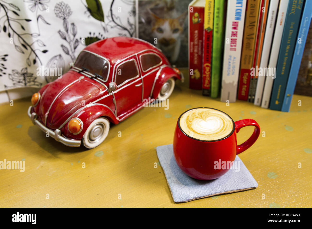 latte coffee and model car Stock Photo - Alamy