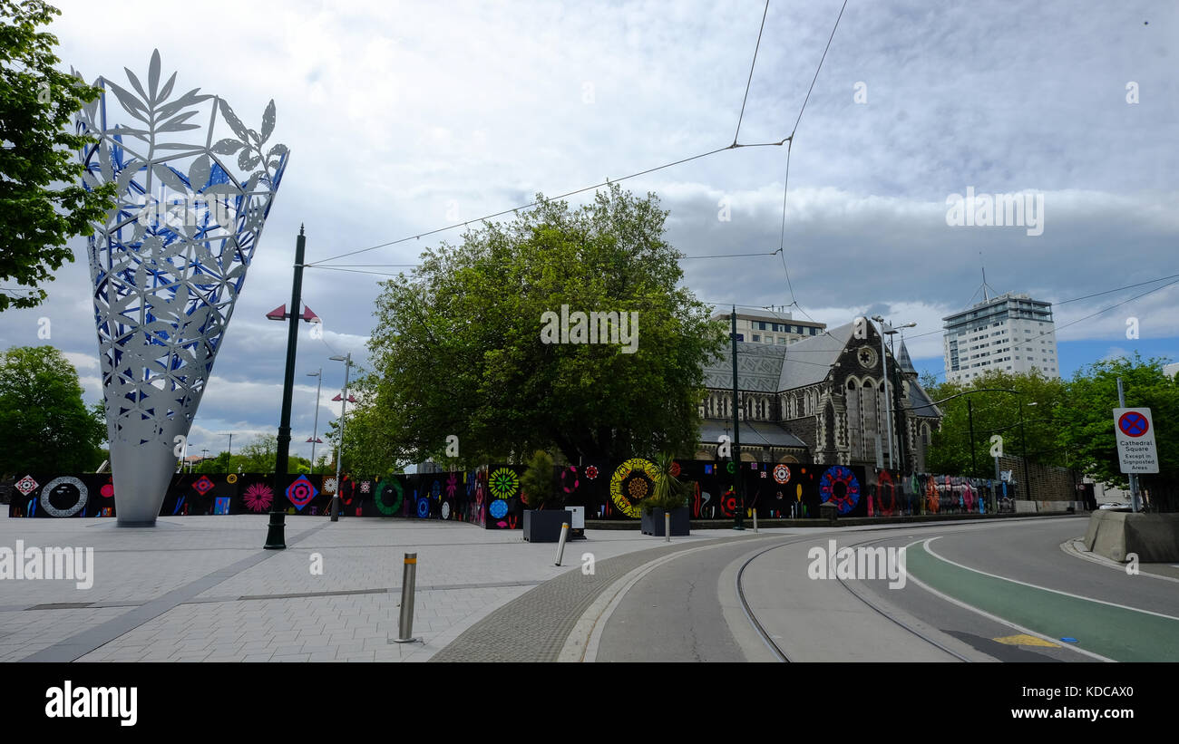 Christchurch new zealand cathedral square people hi-res stock ...