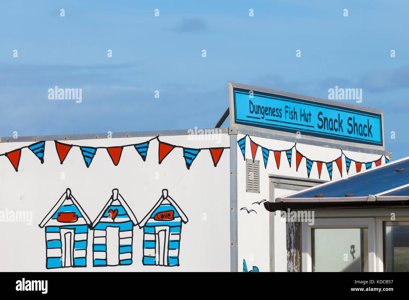 The fish hut snack shack sign, dungeness, Kent, UK Stock Photo - Alamy