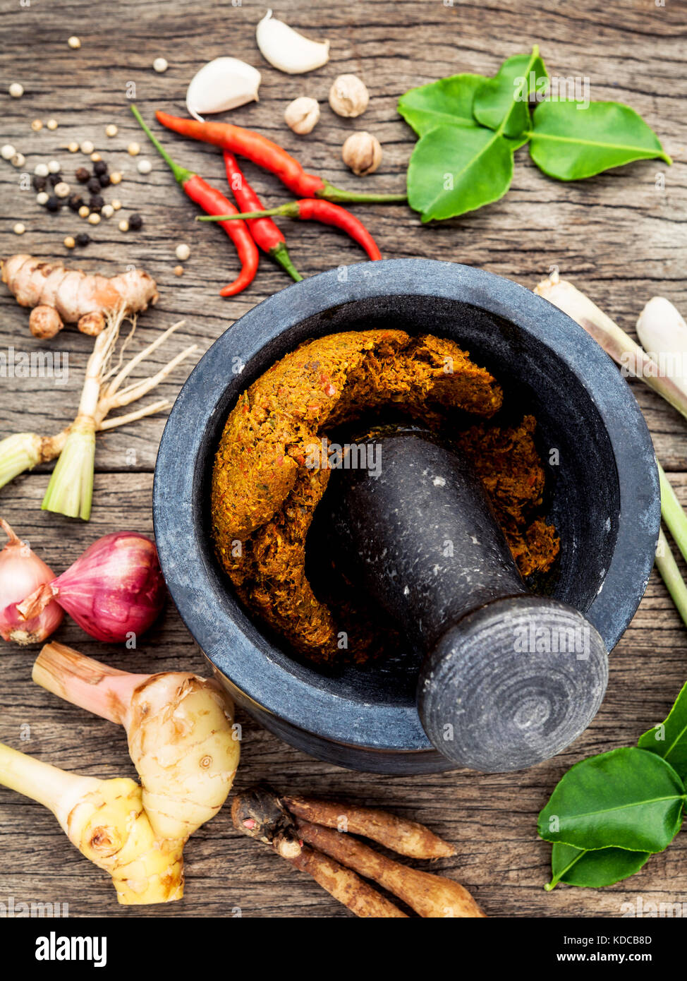 Assortment of Thai food Cooking ingredients and Paste of thai popular ...