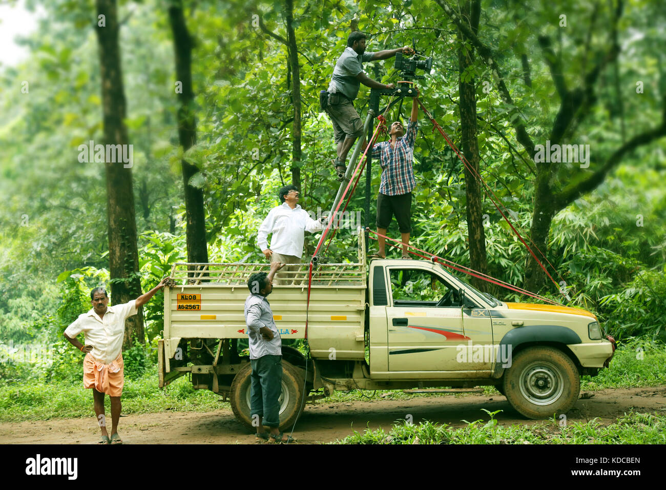 Film Crew On Location Evening Shoot. 4K Camera & Cinematographer ...