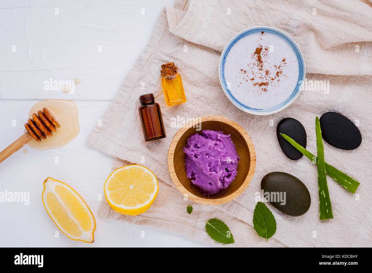 Homemade skin care and body scrub with natural ingredients lemon slice ...