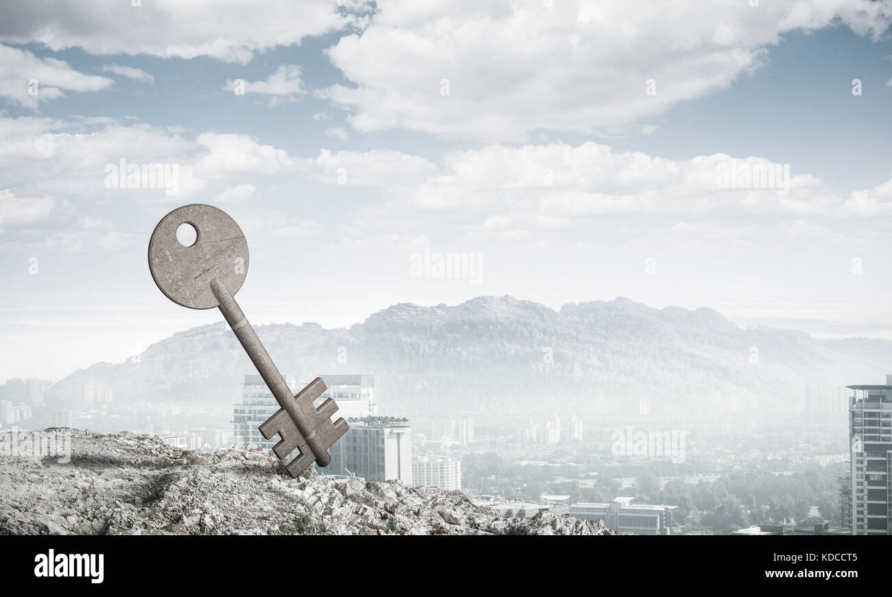 Conceptual background image of concrete key sign and natural lan Stock ...