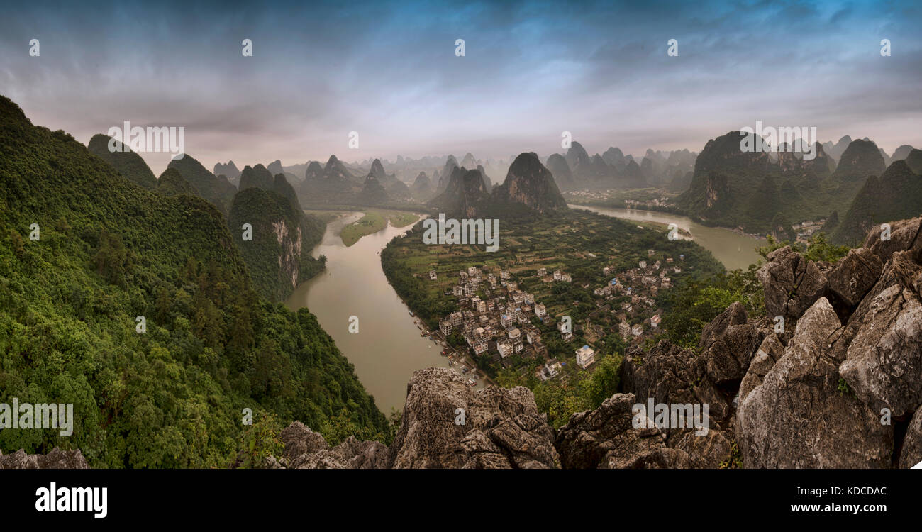 panorama view of with li river during sunrise, famous for beautiful ...