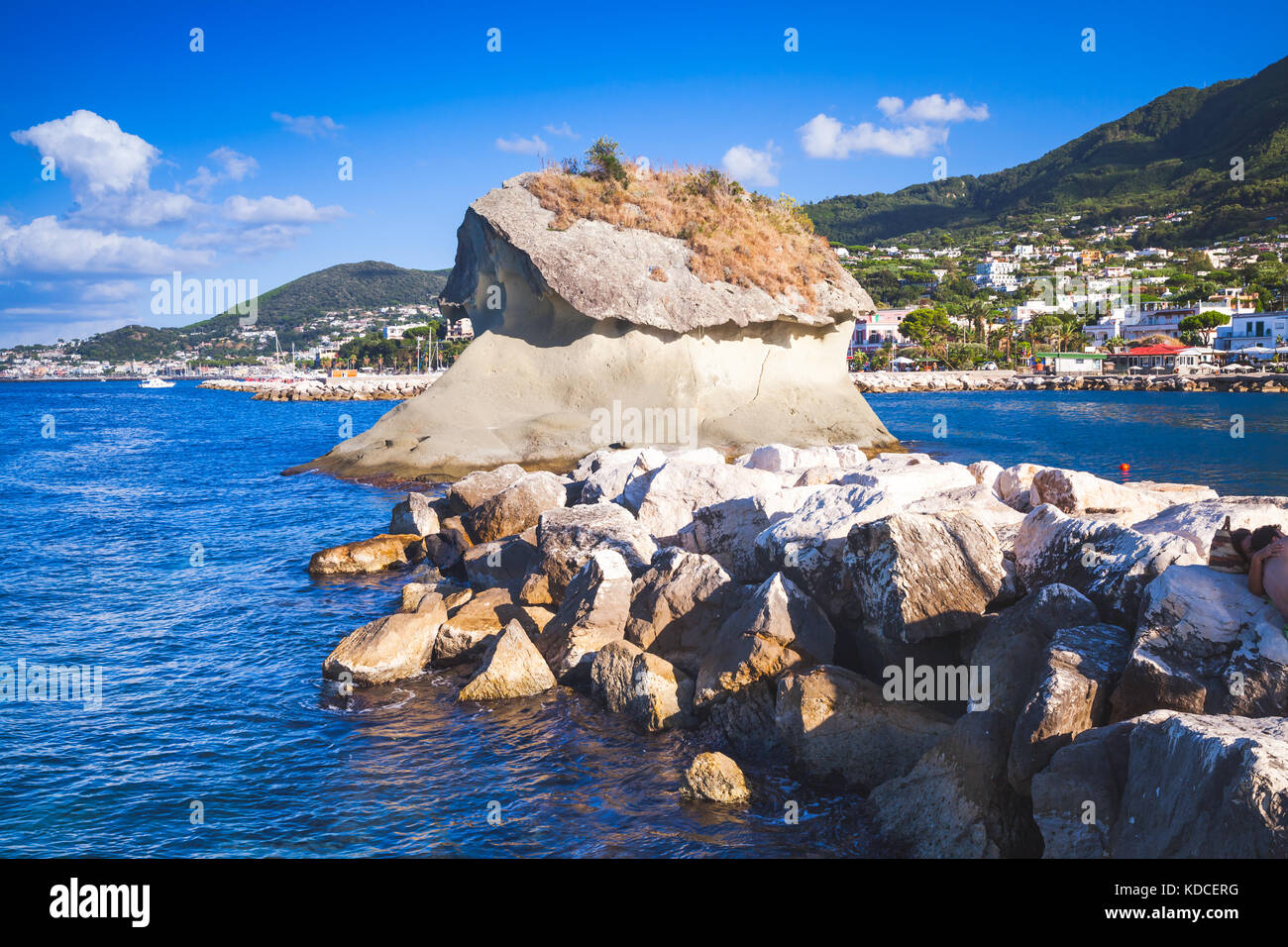 Il Fungo, famous rock in mushroom shape. Lacco Ameno resort town ...