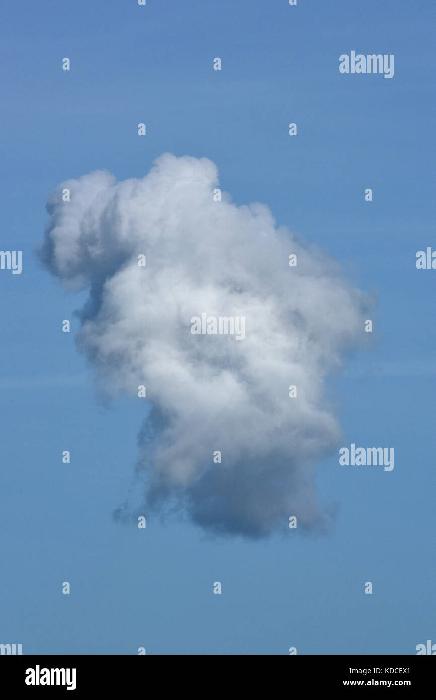 A single white fluffy cumulus cloud against in a clear blue sky or ...