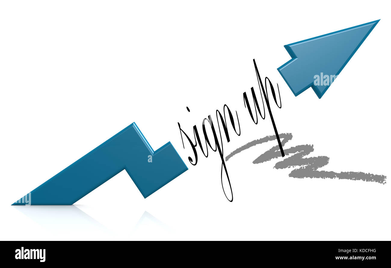 Blue arrow with sign up word, 3d rendering Stock Photo - Alamy