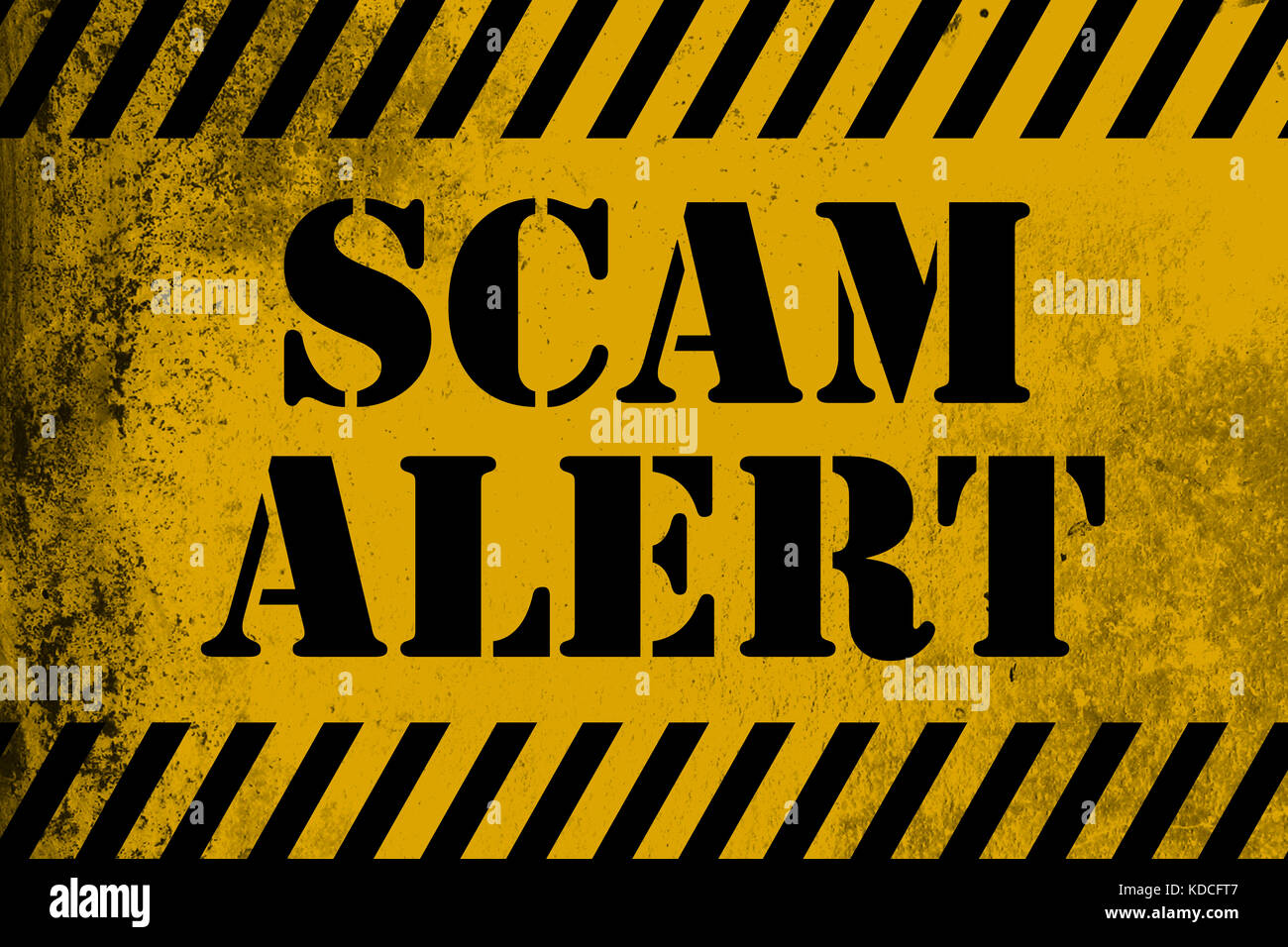 Scam alert sign yellow with stripes, 3D rendering Stock Photo - Alamy