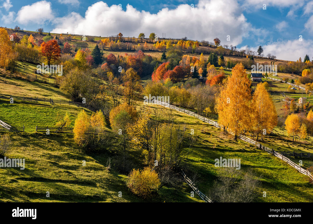 rural area on hillside in autumn. spectacular countryside scenery with ...