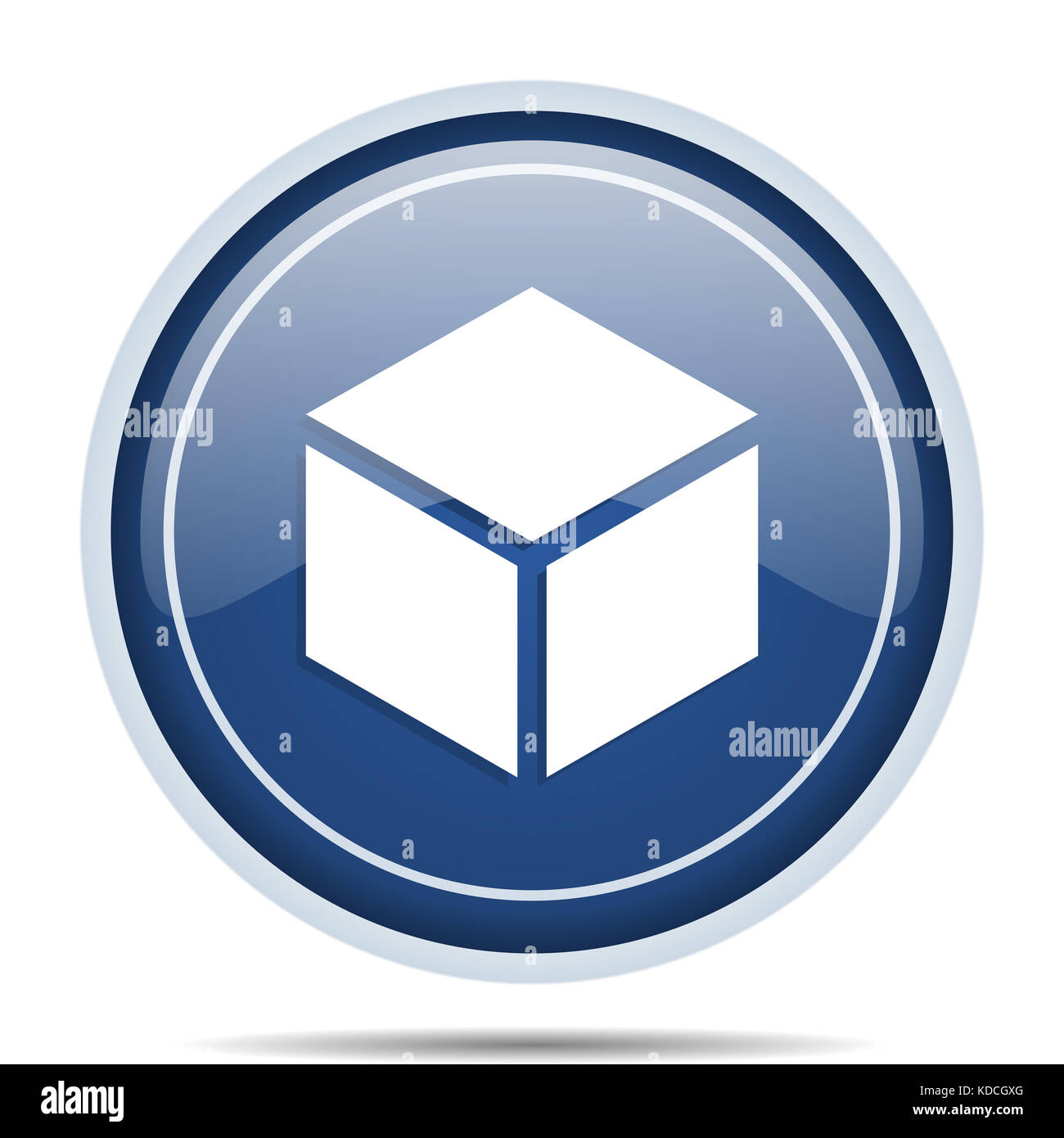 Box blue round web icon. Circle isolated internet button for webdesign ...