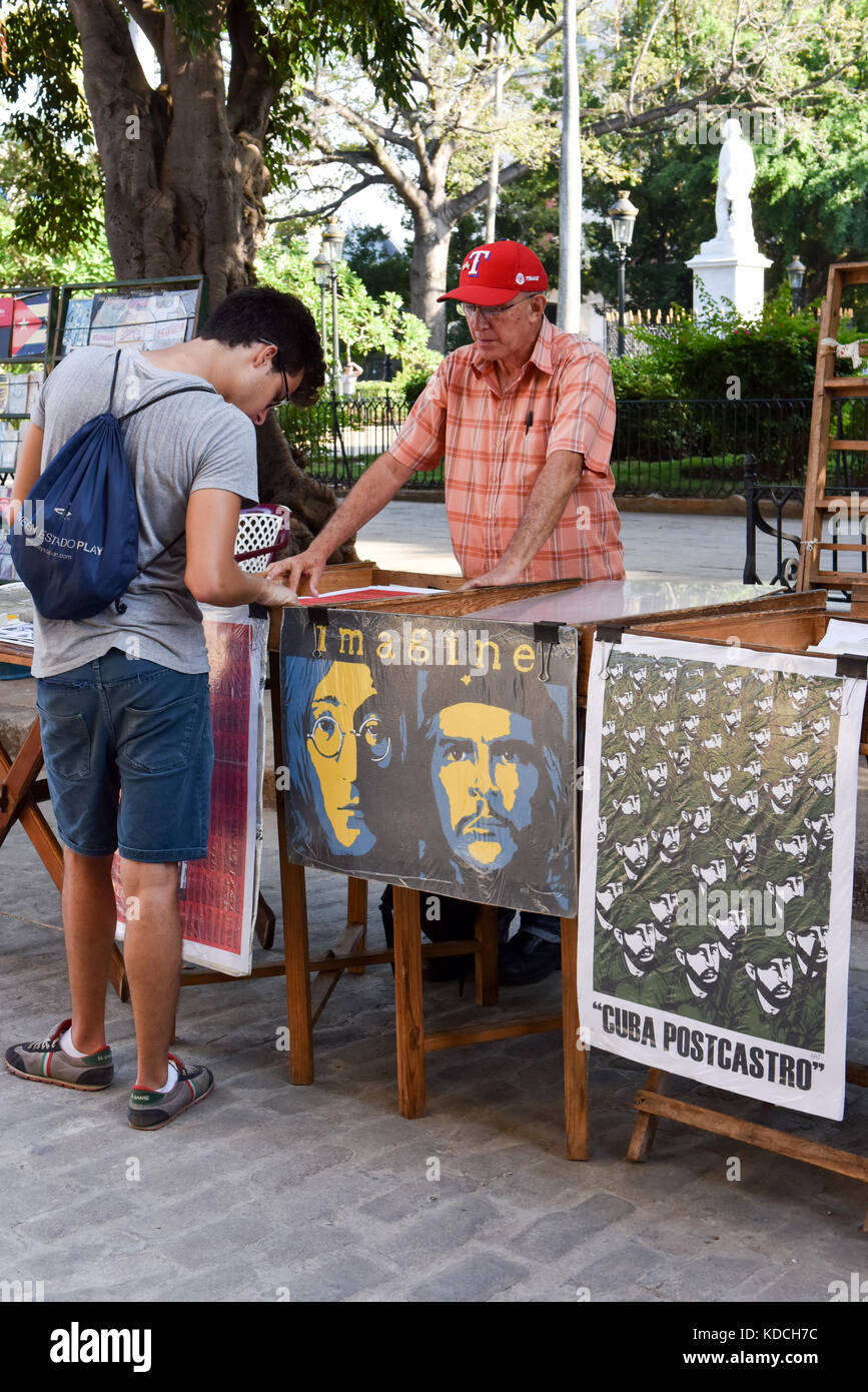 Old man selling communist posters Plaza de Armas Havana Vieja Cuba ...