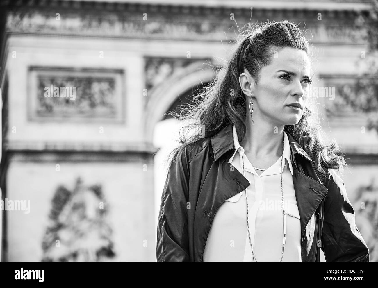 Stylish autumn in Paris. trendy woman in trench coat in Paris, France ...