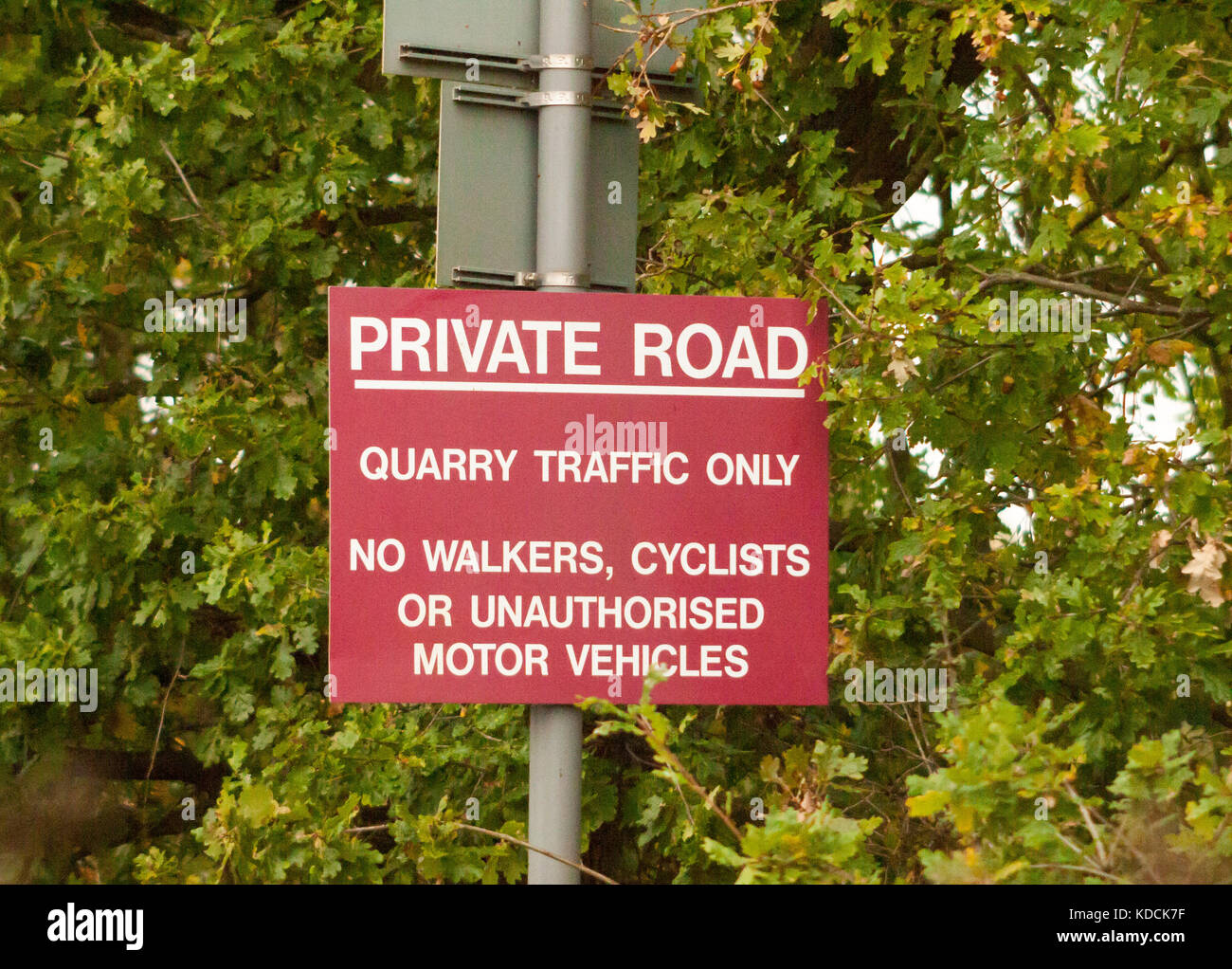red road sign post private road quarry traffic only; essex; england; uk ...