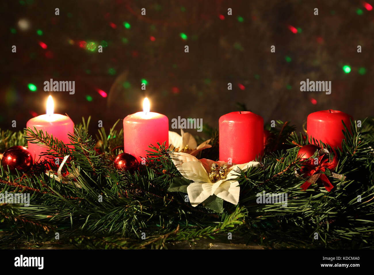Advent Season, four candles burning. Advent background Stock Photo - Alamy