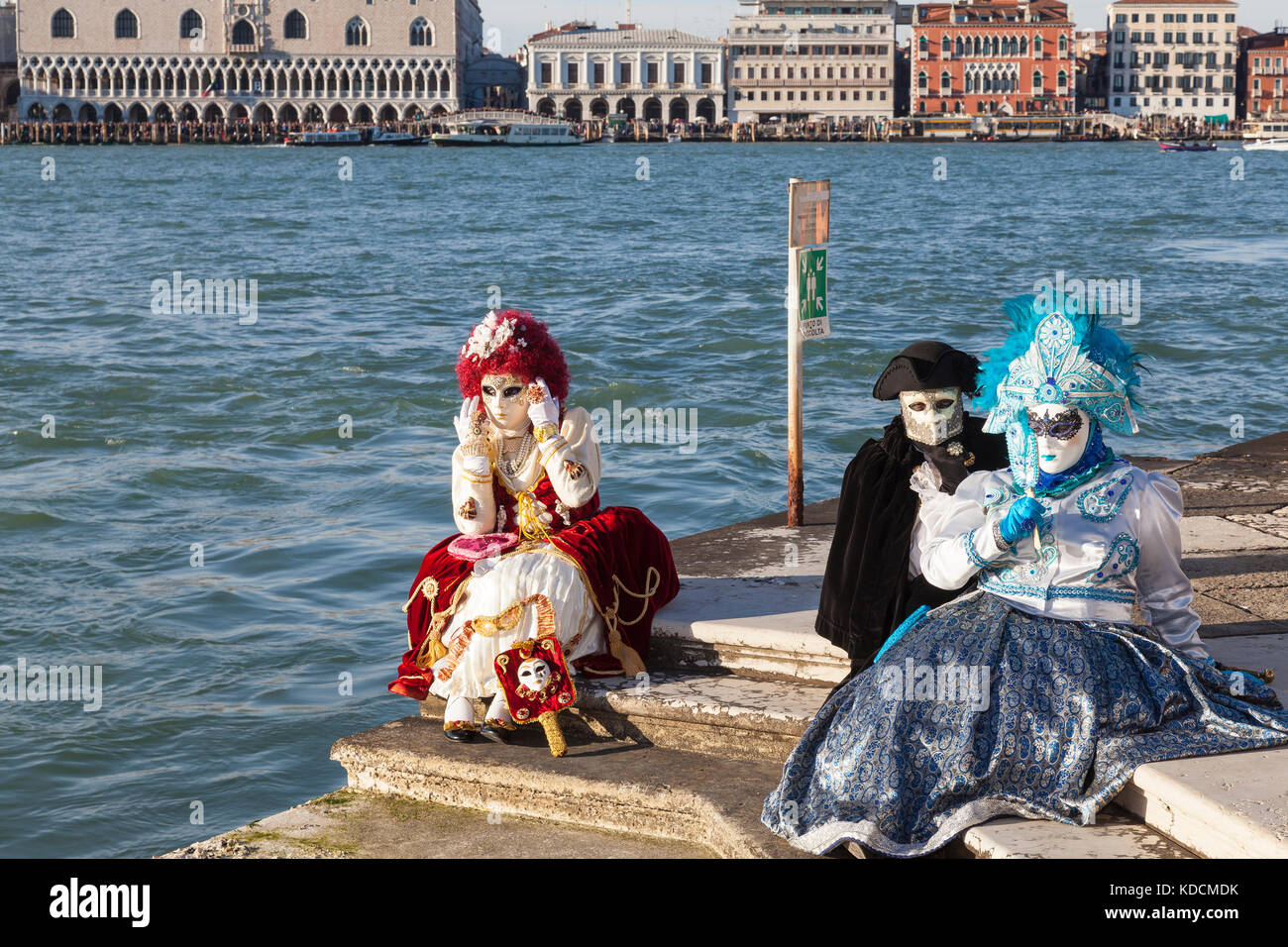 2017 Venice carnival, Venice, Veneto, Italy, Three masked people in ...