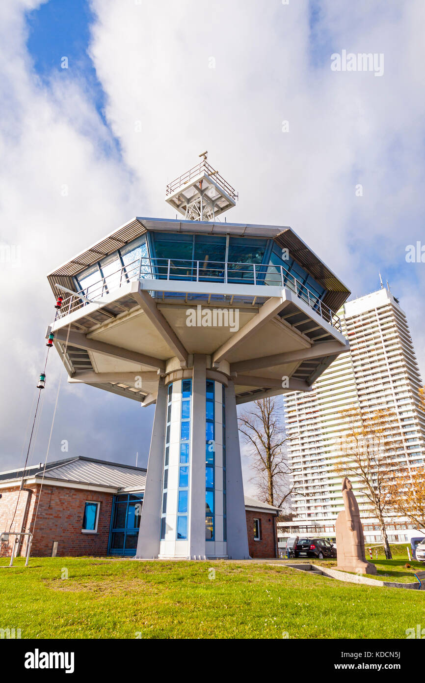 Control tower of the traffic center at the river mouth of the Trave ...