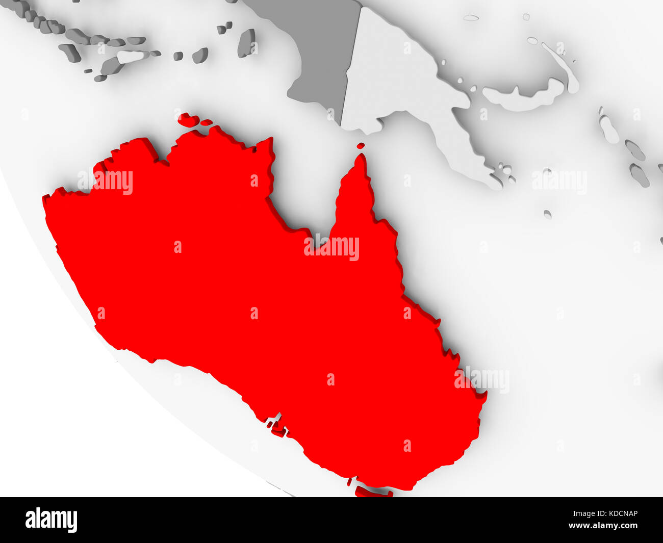 Australia in red on simple grey political globe with visible country ...