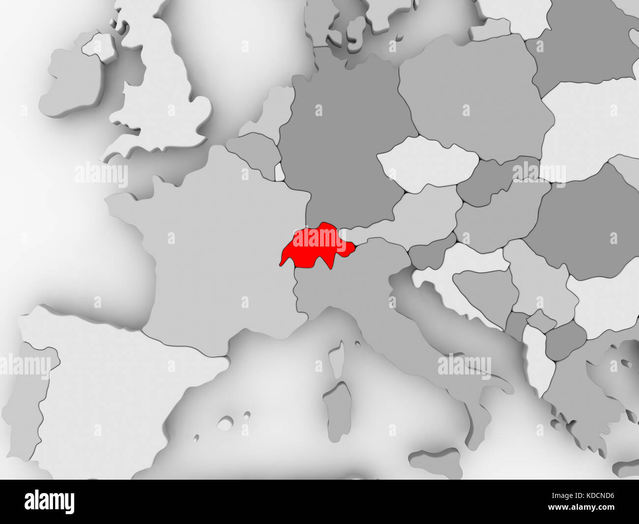 Switzerland in red on grey political map. 3D illustration Stock Photo ...